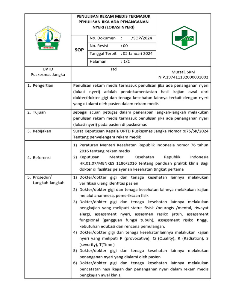 SOP Penulisan Rekam Medis | PDF