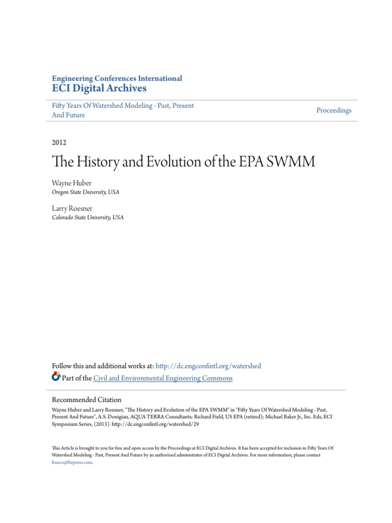 The History and Evolution of The EPA SWMM | PDF | Hydrology And Urban ...