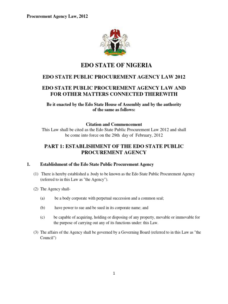 Edo State Public Procurement Law | PDF | Procurement | Board Of Directors