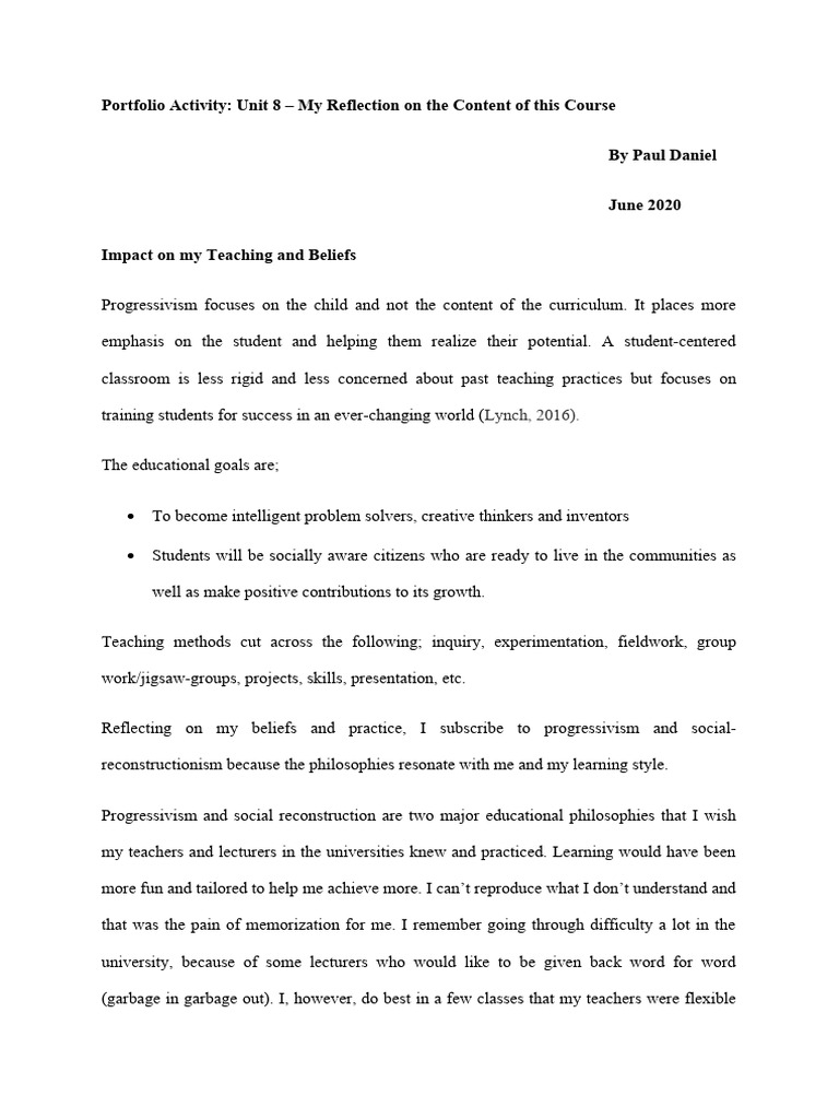 Unit8 Portfolio Activity - Edited | PDF | Philosophy Of Education | Learning