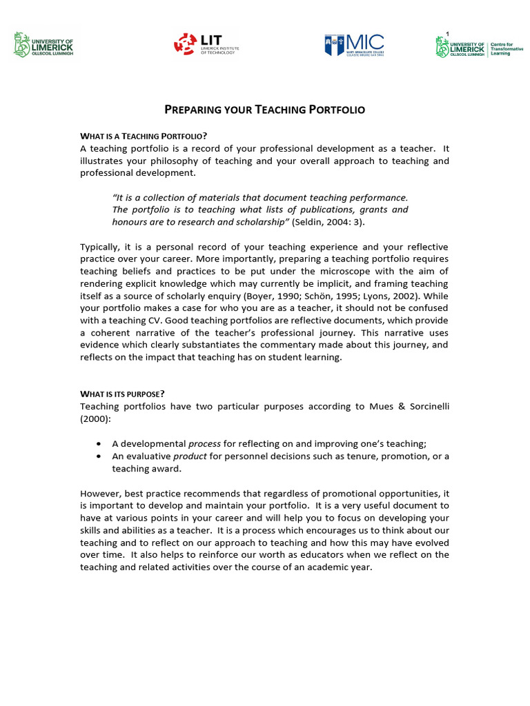 Teaching Portfolio Preparation Guide | PDF | Teachers | Learning