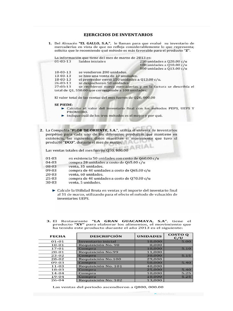 Ejercicios de Inventario | PDF