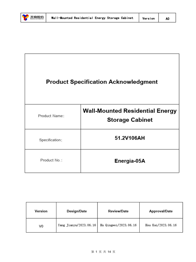 Wall-Mounted Energy Storage Cabinet Specs | PDF | Electronic ...