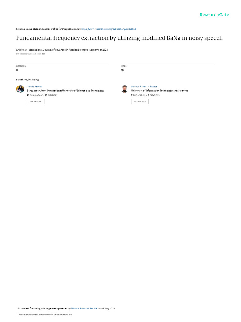 Fundamental Frequency Extraction by Utilizing Modified BaNa in Noisy Speech IJAAS | PDF | Signal ...