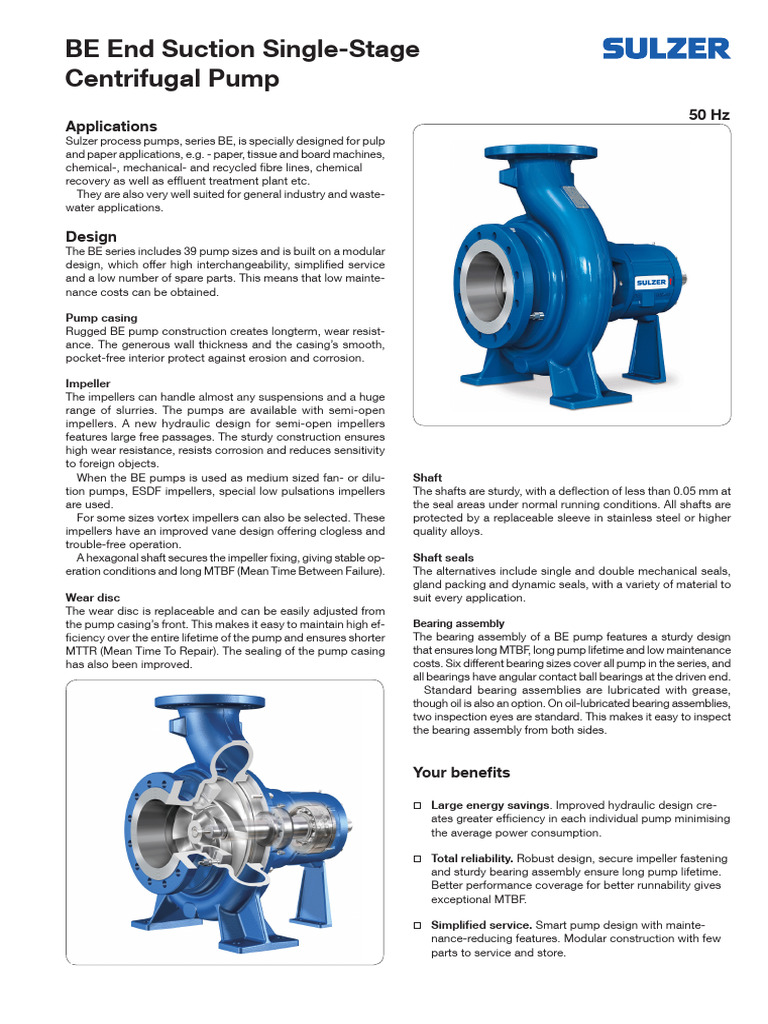 BEEnd Suction Single Stage Centrifugal Pump EN | PDF | Pump | Bearing (Mechanical)