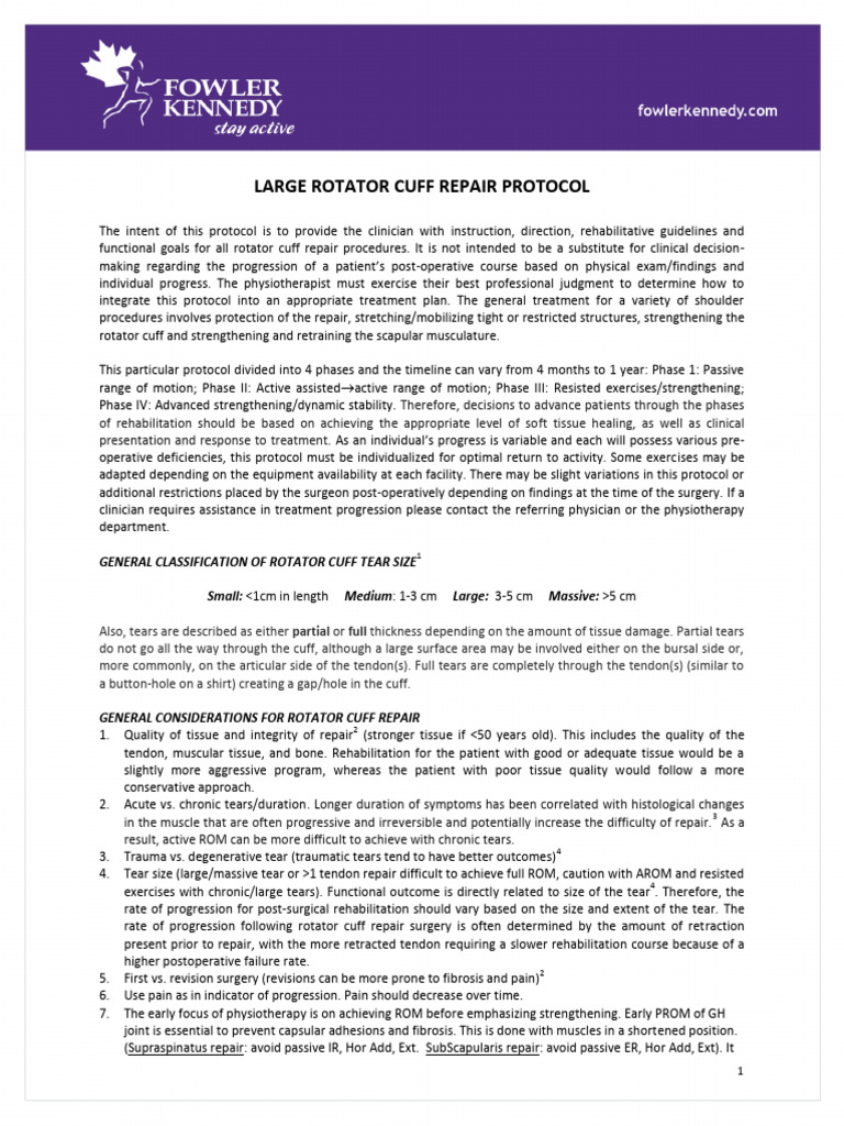LARGE ROTATOR CUFF REPAIR PROTOCOL November 2015 | PDF | Anatomical ...