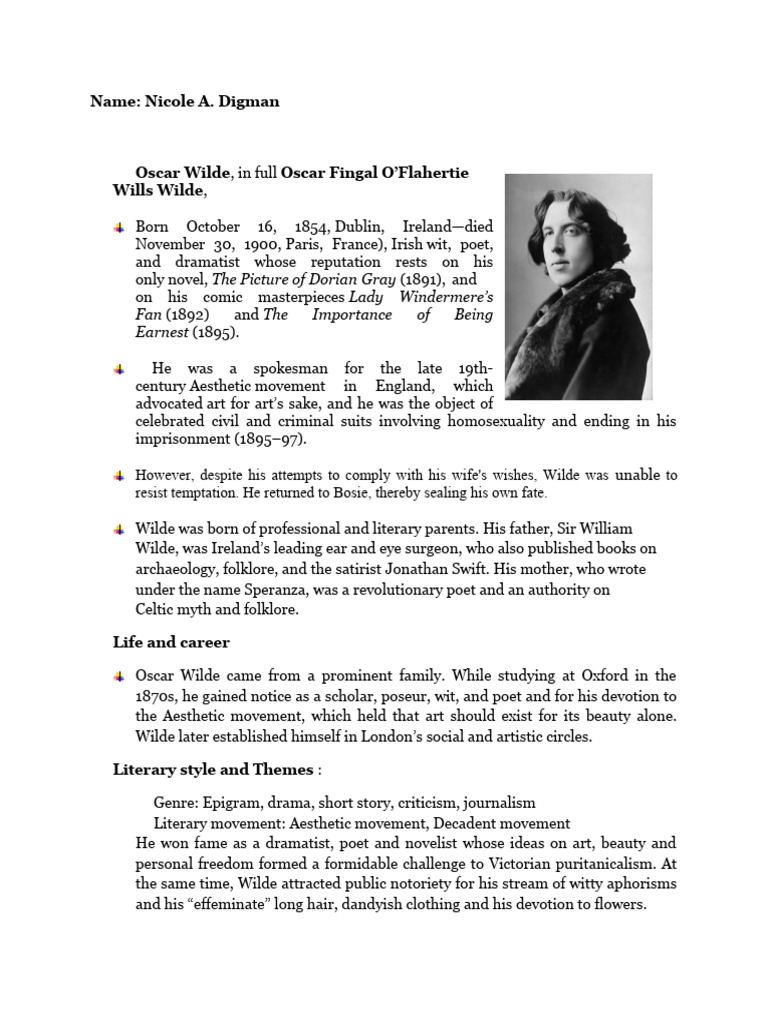 Oscar Wilde Biography | PDF | Oscar Wilde | The Picture Of Dorian Gray