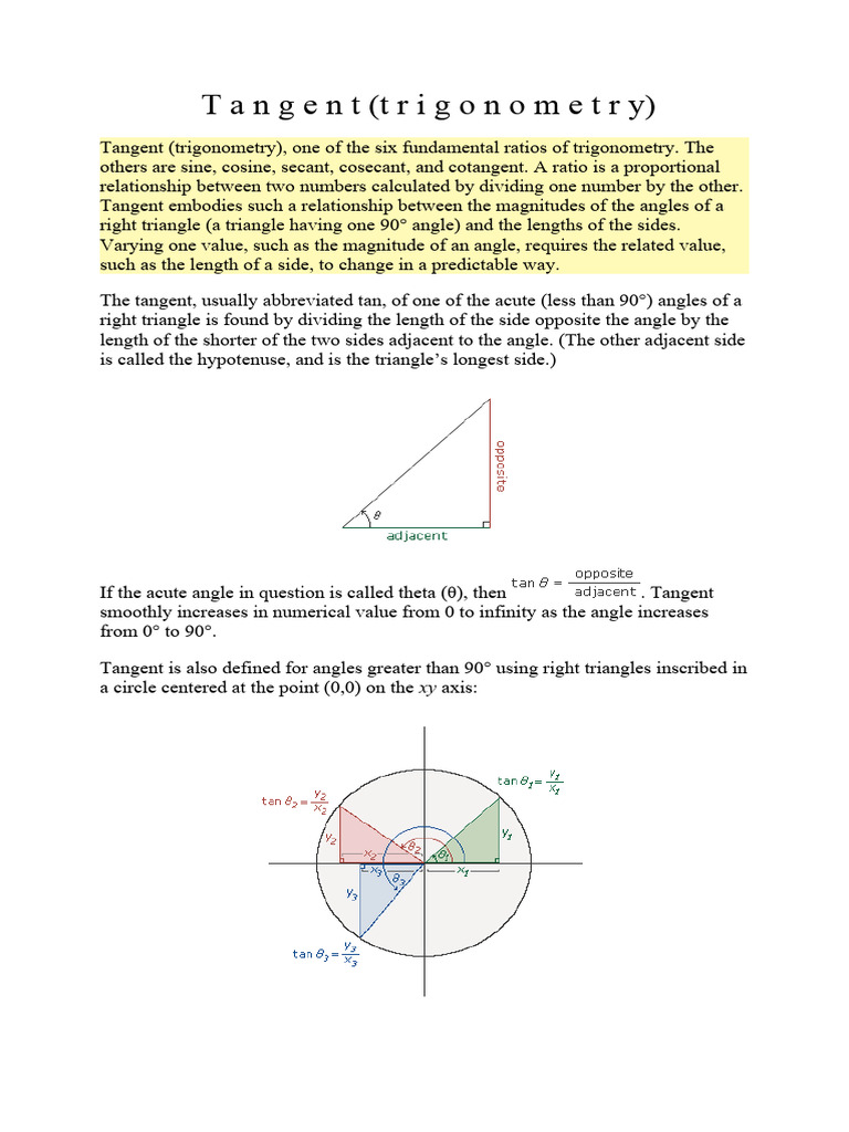 Tangent (Trigonometry) | PDF | Trigonometric Functions | Triangle