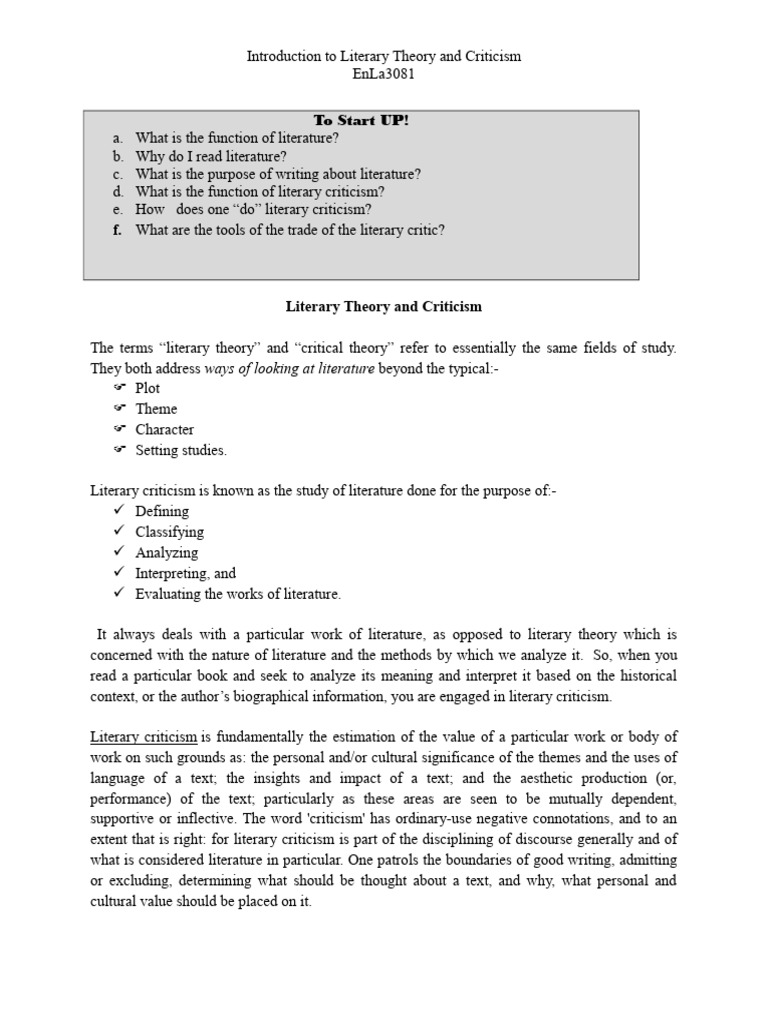 Lecturenote - 204038187introduction To Literart Theory and Criticism ...