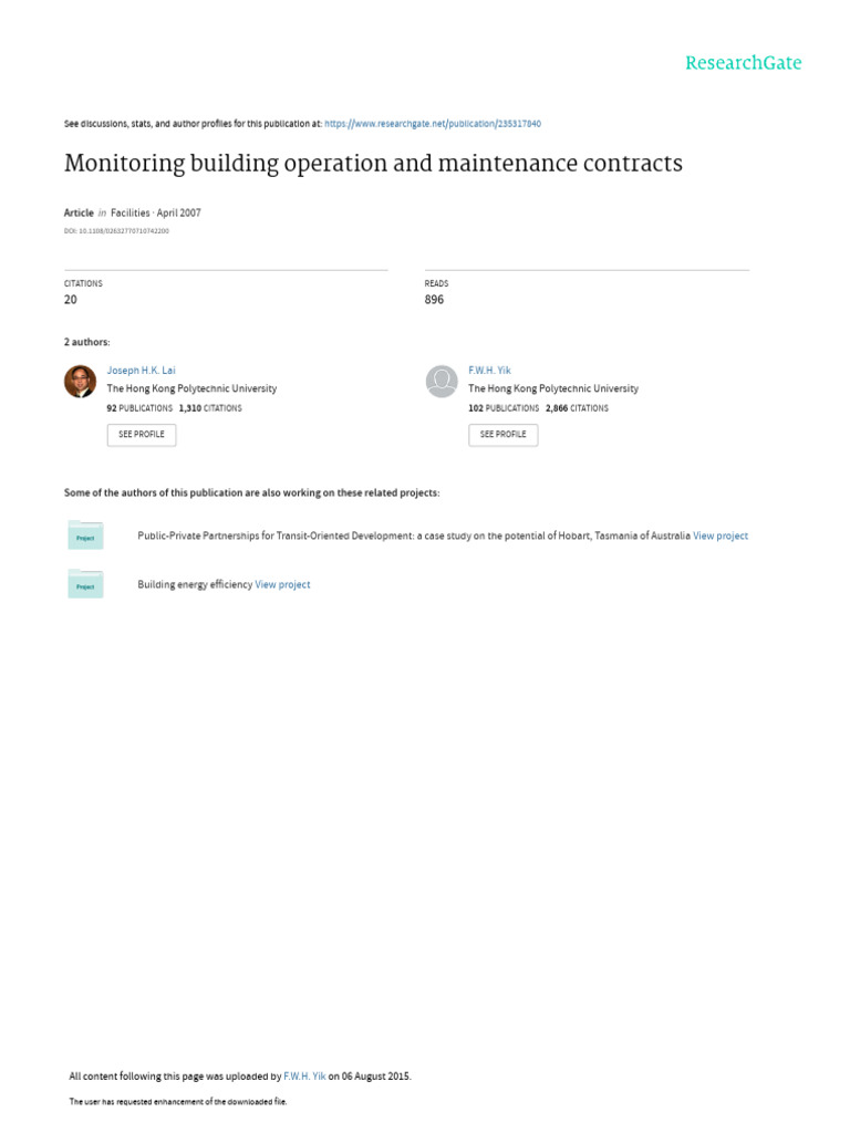 Monitoring Building Operation and Maintenance Cont | PDF | Audit ...