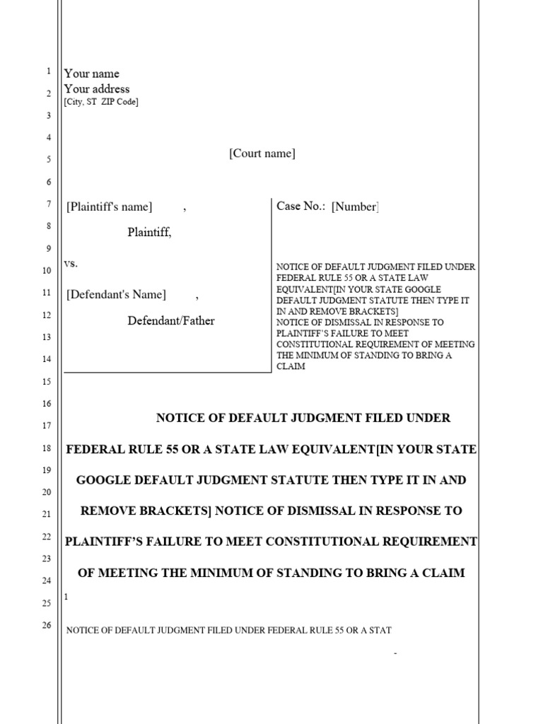 Default Judgment and Dismissal Notice | PDF | Standing (Law) | Default ...