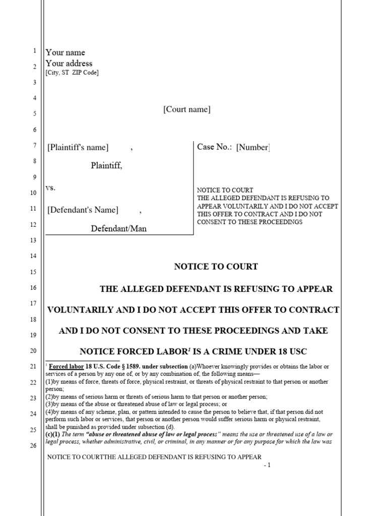 (1B) Notice To Court Refusing To Appear Voluntarily and I Do Not Accept ...