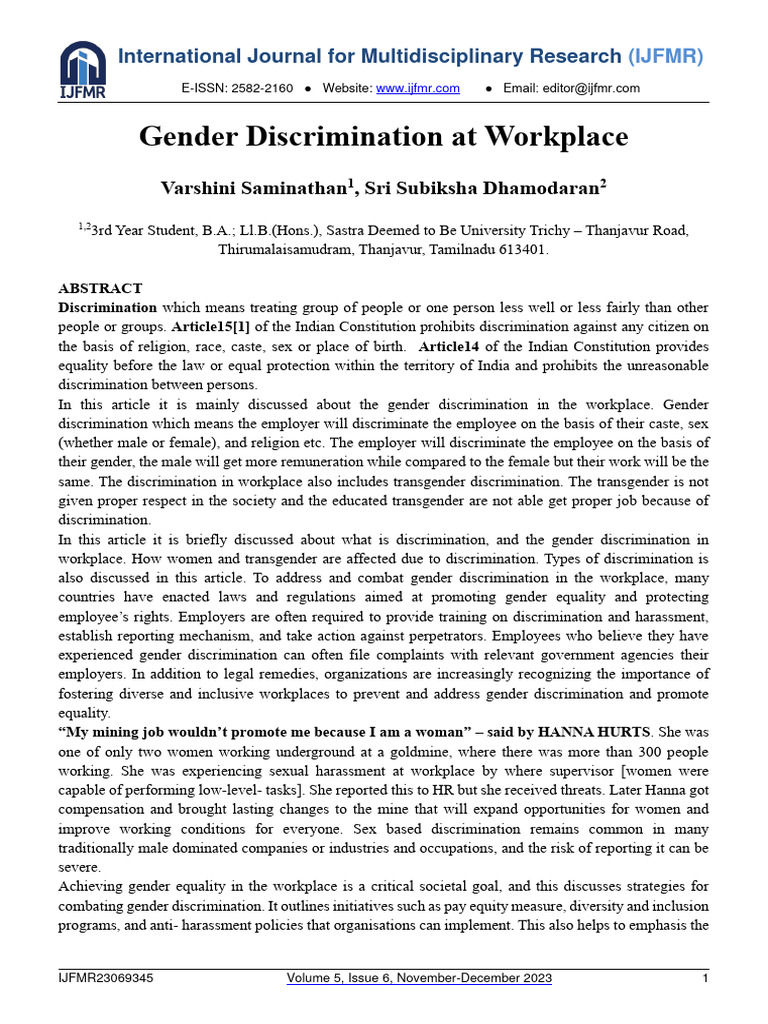 Gender discrimination at workplace | PDF | Discrimination | Sexual ...