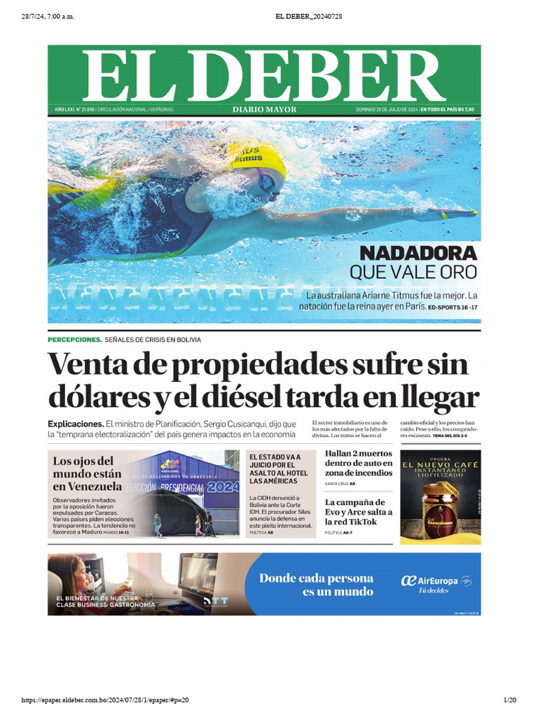 El Deber - 20240728 | PDF