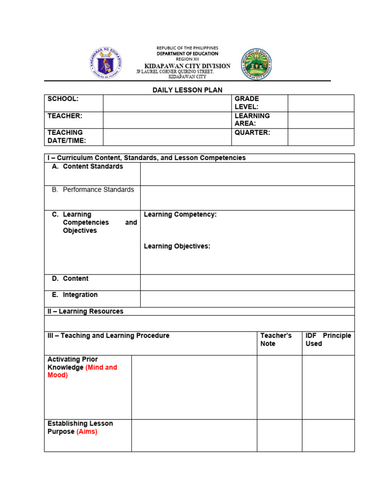 Template DLL MATATAG | PDF