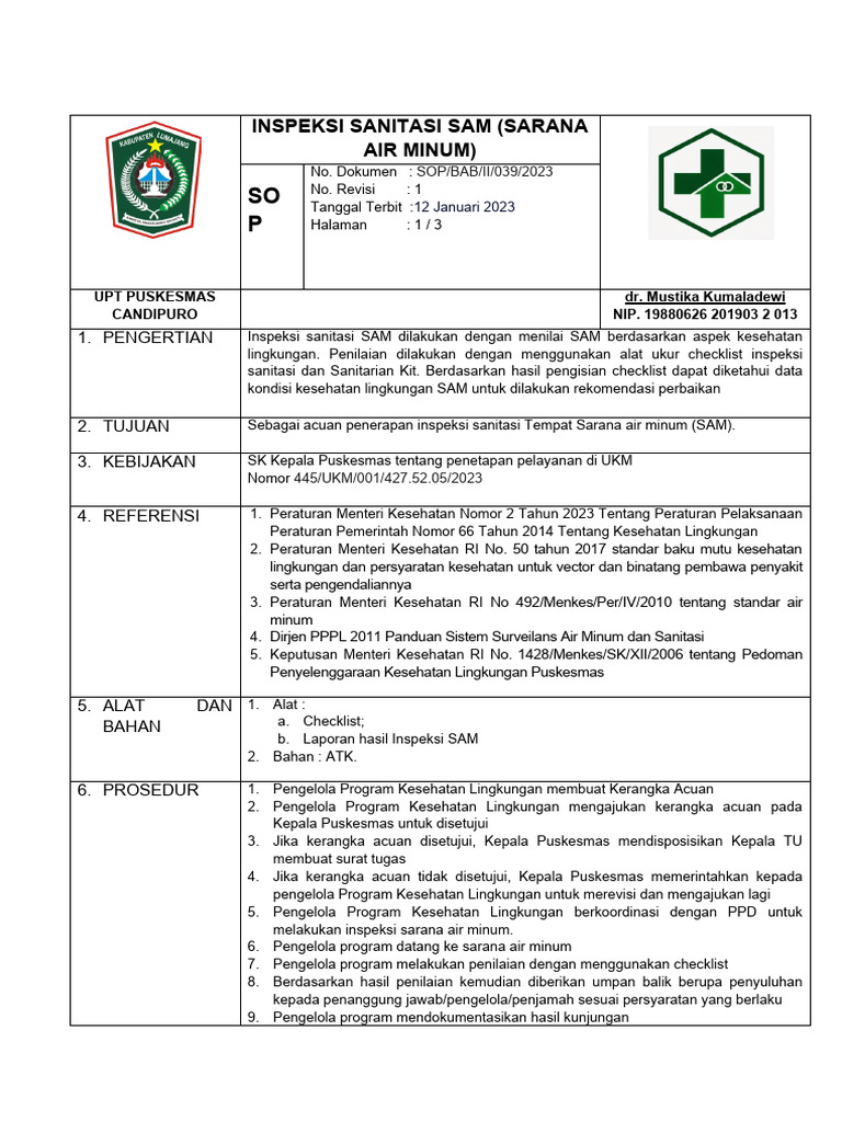 Sop Inspeksi SAM SAB Rev | PDF | Sains & Matematika