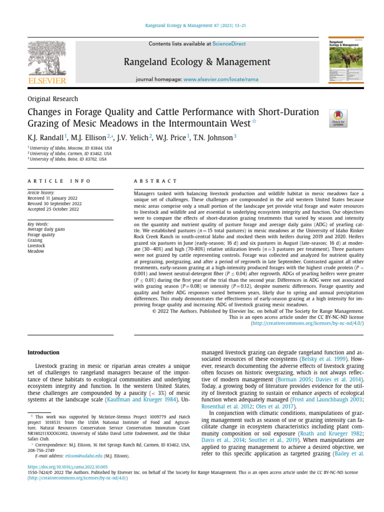 Changes in Forage Quality and Cattle Performance With Short-Duration Grazing of Mesic Meadows in ...