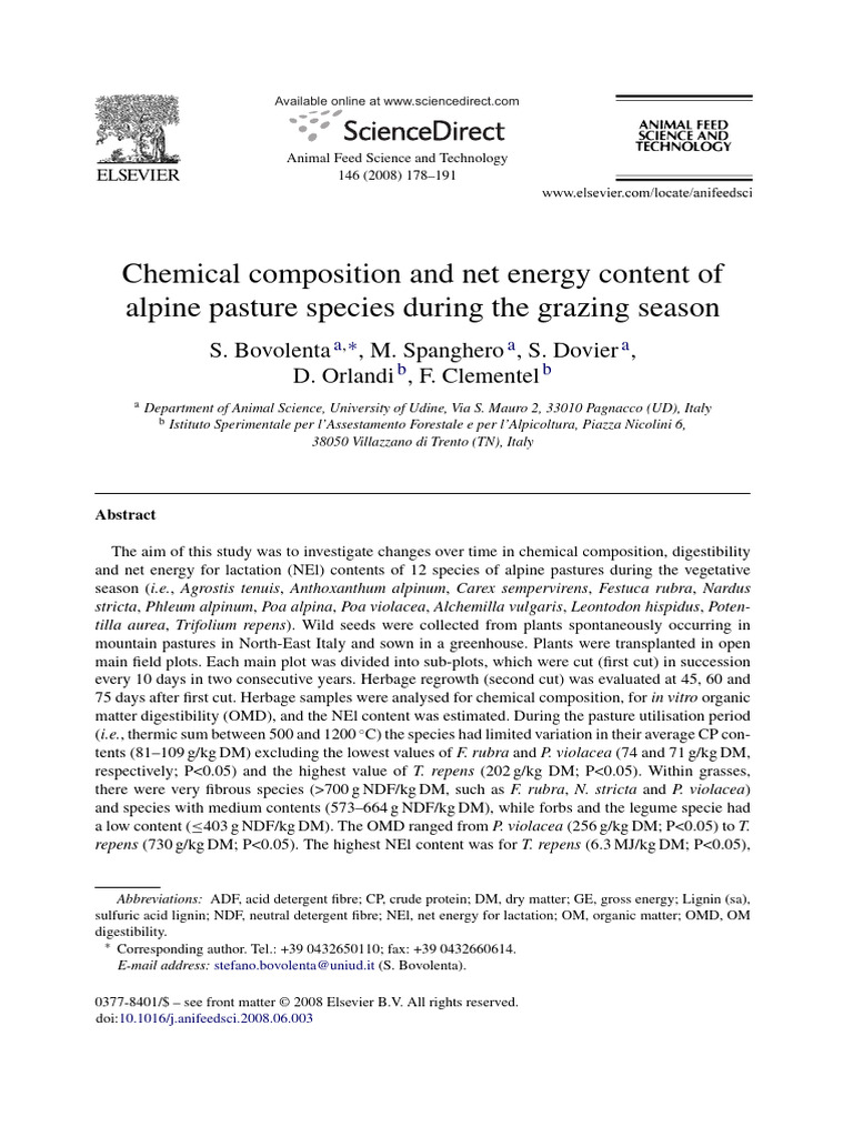 Chemical Composition and Net Energy Content of Alpine Pasture Species ...
