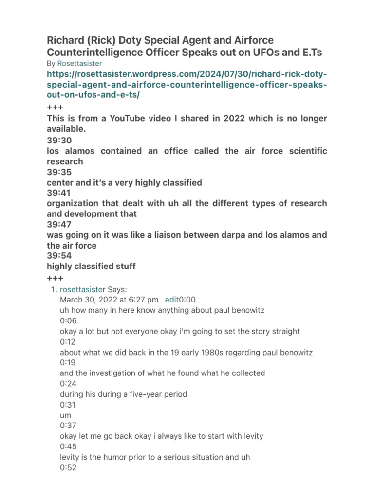 Richard Doty on UFOs and Counterintelligence | PDF | Unidentified ...