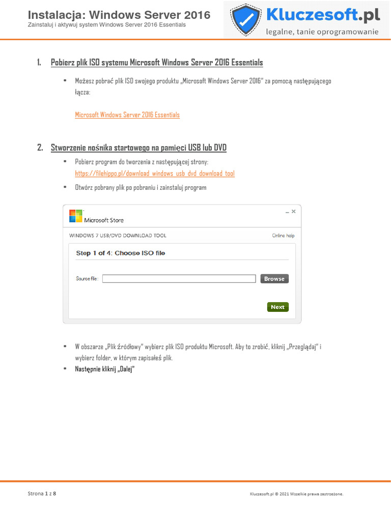 Instrukcja Instalacji Microsoft Windows Server 2016 Essentials | PDF