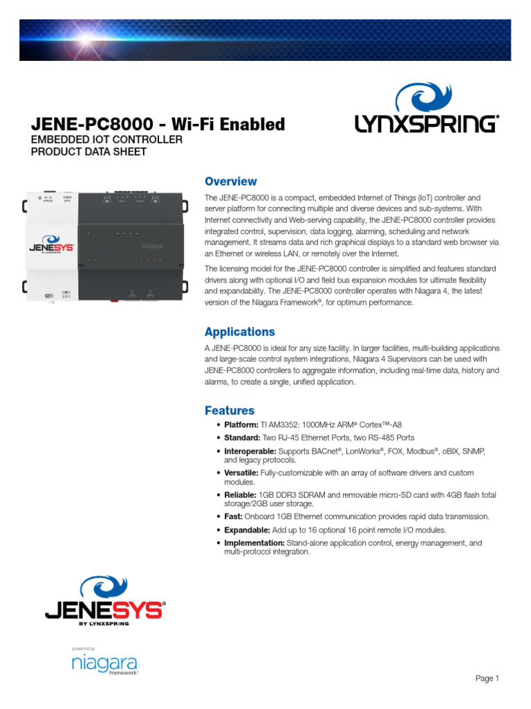 Lynxspring JENEsys PC8000 Data Sheet - Updated | PDF | Interoperability ...