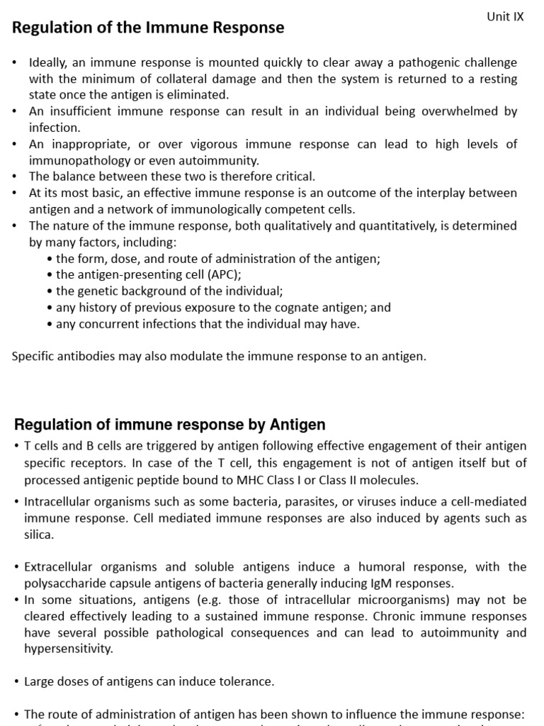 Unit IX Regulation of The Immune Response | PDF | Immune System | Antigen Unit IX Regulation of The Immune Response | PDF | Immune System | Antigen