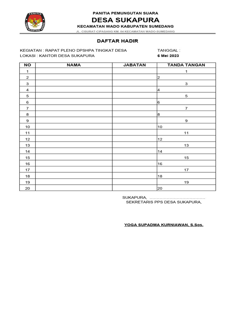Form Daftar Hadir Rapat | PDF
