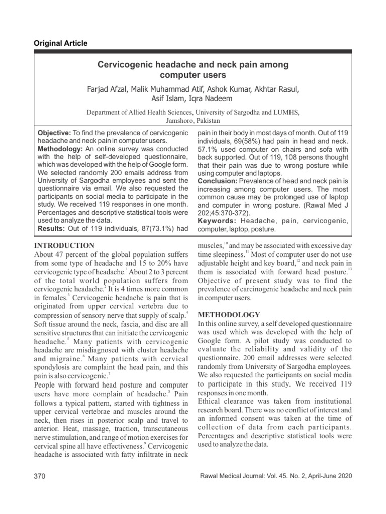 Headach in Computer Users | PDF | Headache | Clinical Medicine