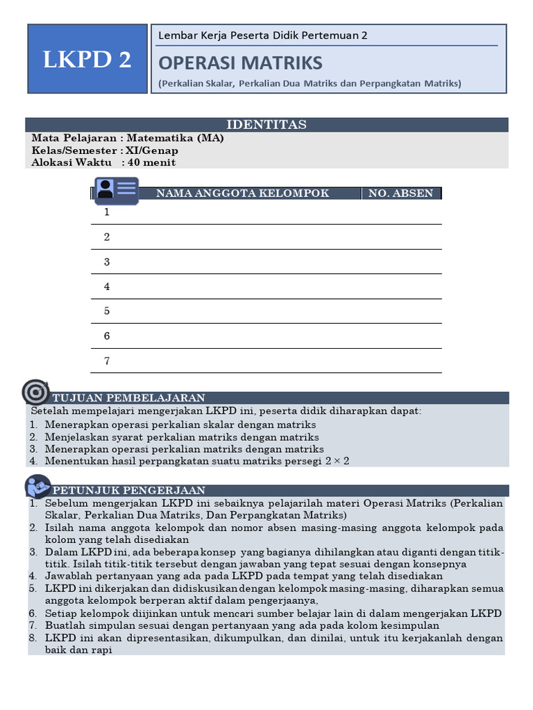 LKPD Perkalian Matriks | PDF