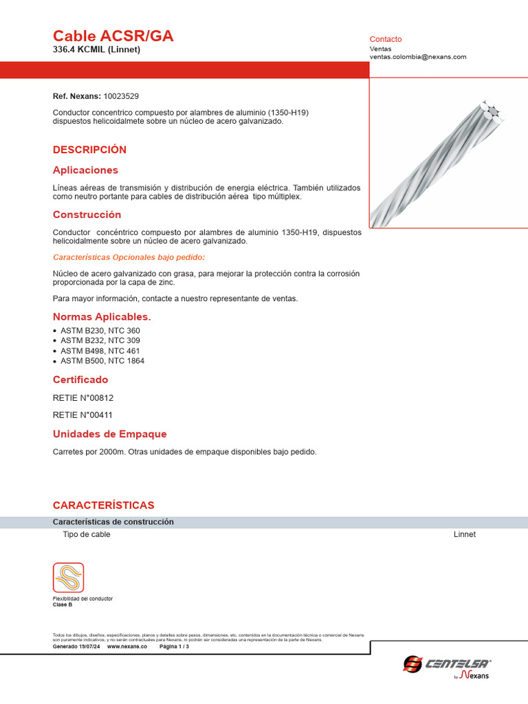 Cable ACSR/GA 336.4 KCMIL Linnet | PDF | Conductor electrico | Acero