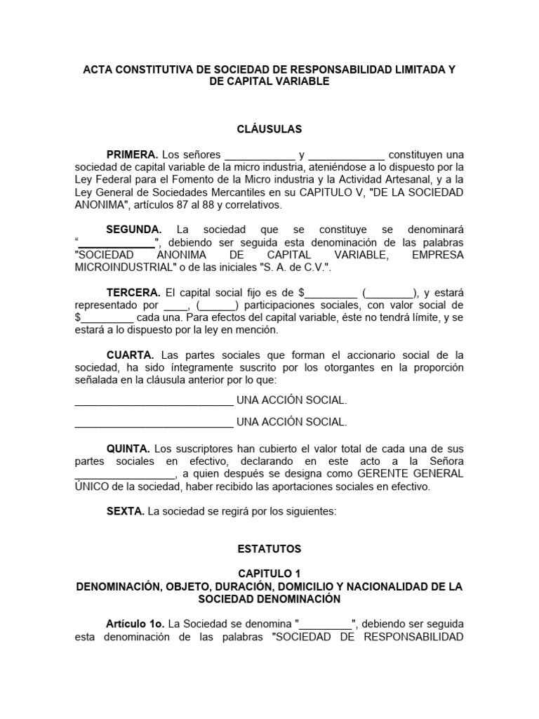 DE - M9 - U2 - S5 - Acta Constitutiva de Sociedad de Responsabilidad Limitada y de Capital ...