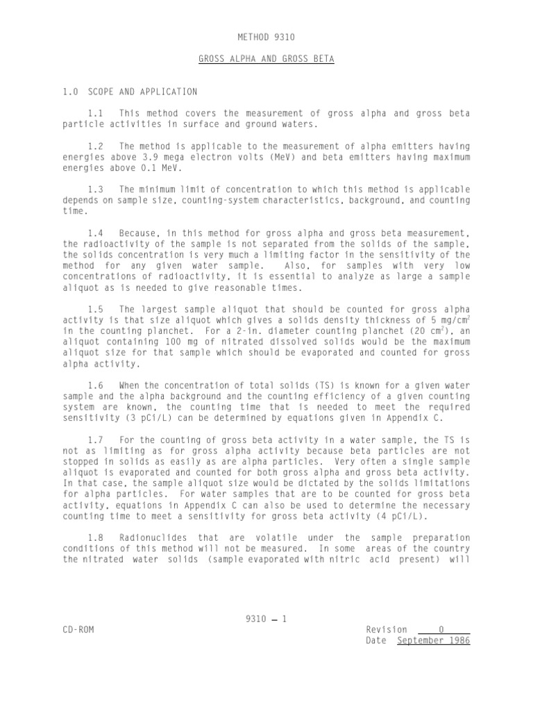 EPA-9310-0 Gross Alpha and Gross Beta | PDF | Radioactive Decay ...