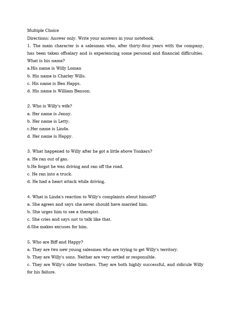 Multiple Choice - Death of A Salesman | PDF