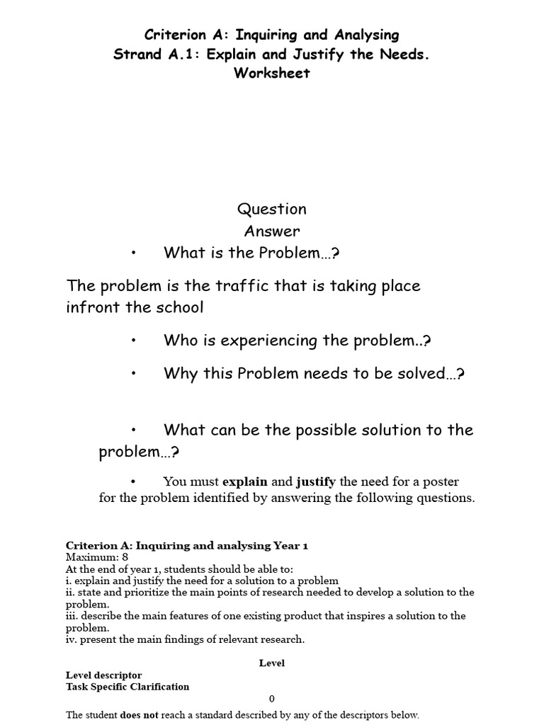 DD Grade 6 Criterion A.1 Task Sheet | PDF | Reason | Cognitive Science