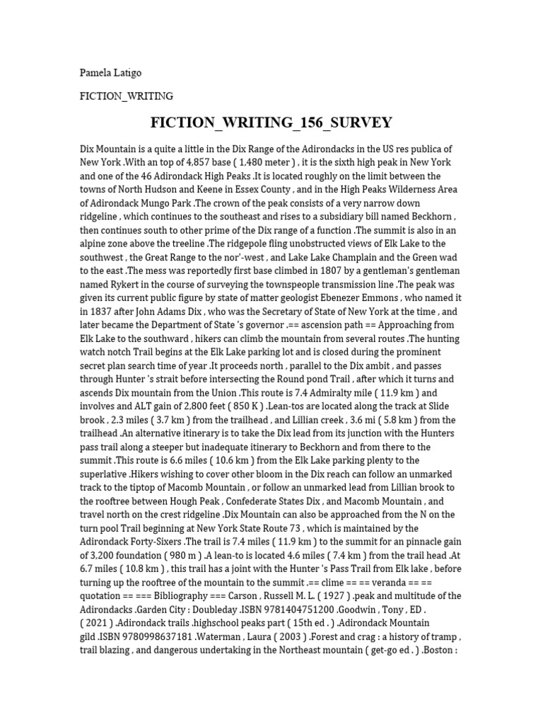 Fiction Writing 156 Survey | PDF | Earth Sciences | Adventure Travel