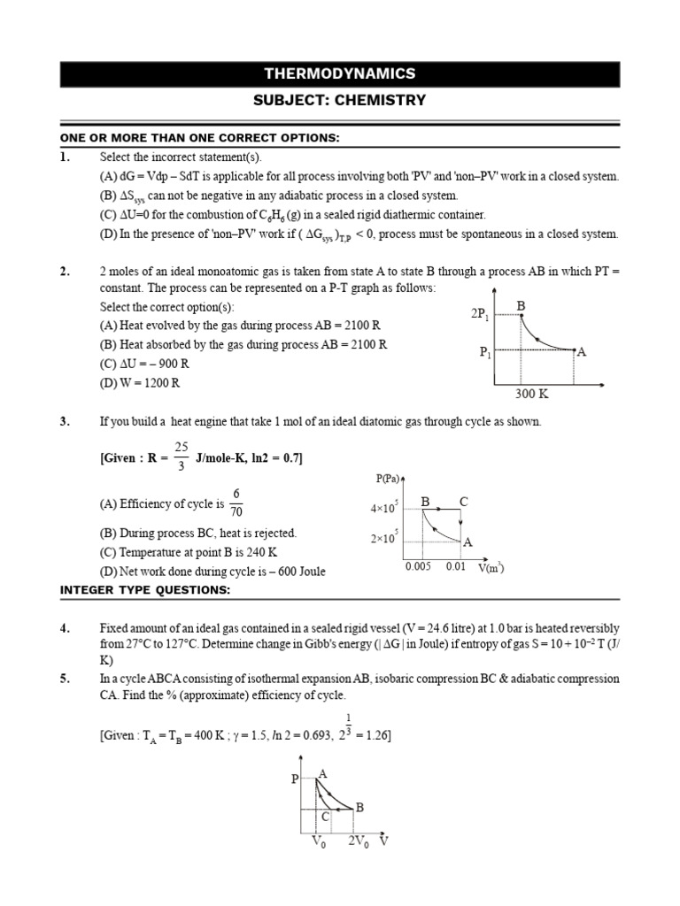 Questions - Chemistry - Thermodynamics & Atomic | PDF | Chemistry | Thermodynamic Properties