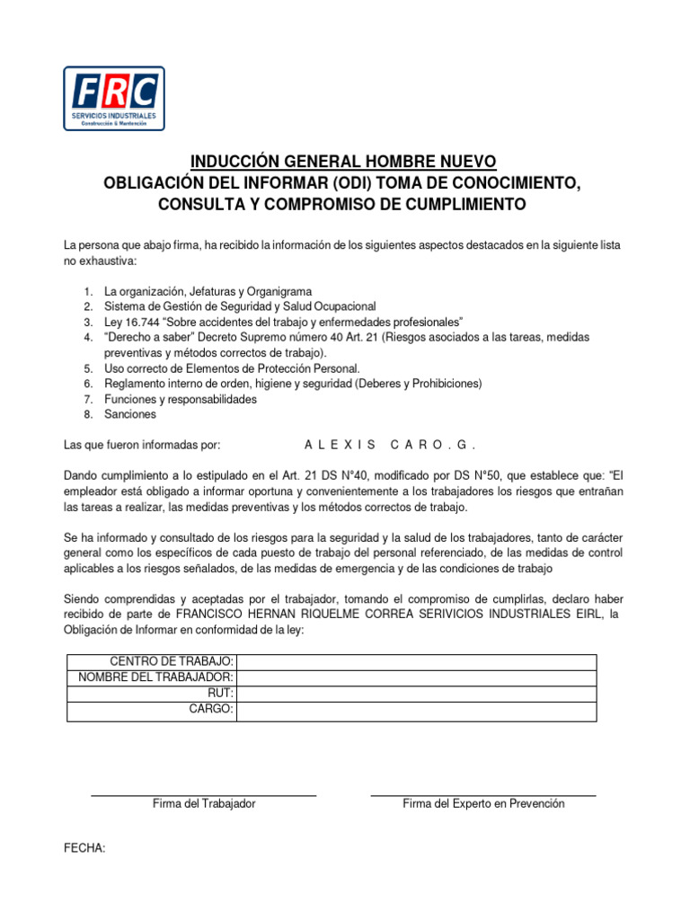Induccion General Trabajador Nuevo1 | PDF | Seguridad y salud ...