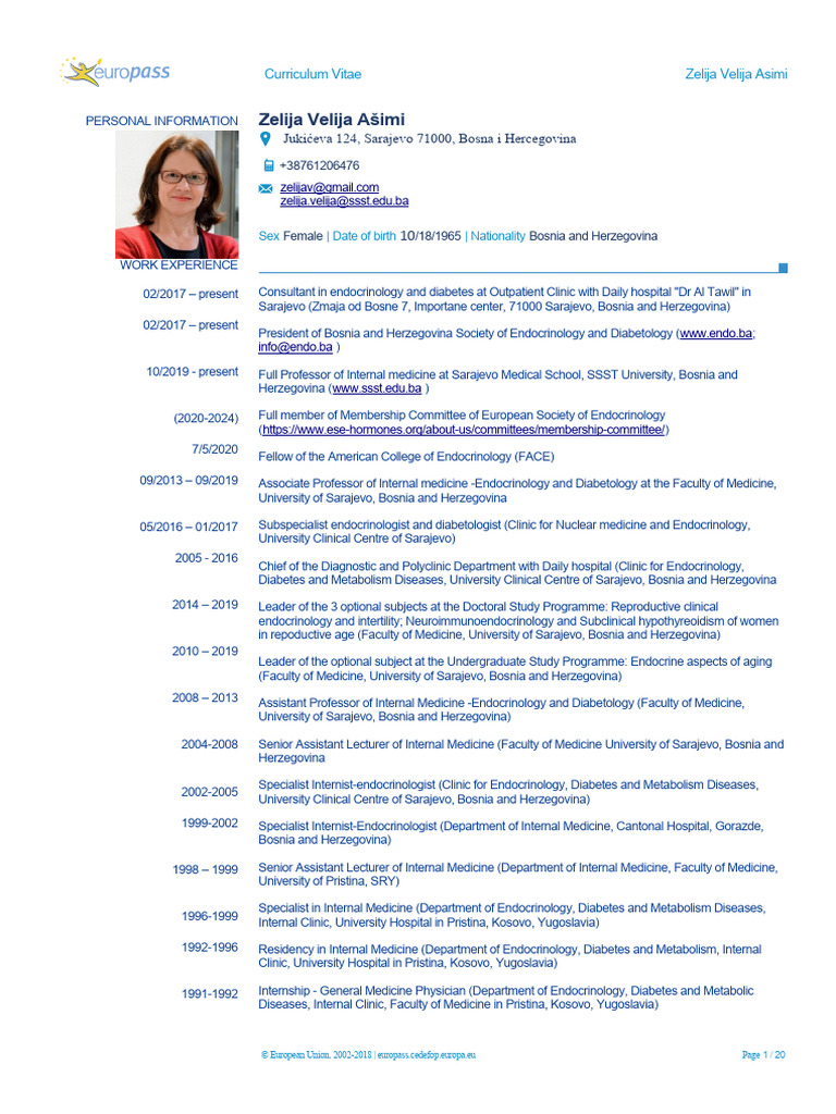 Zelija Velija Asimi CV | PDF | Endocrinology | Internal Medicine