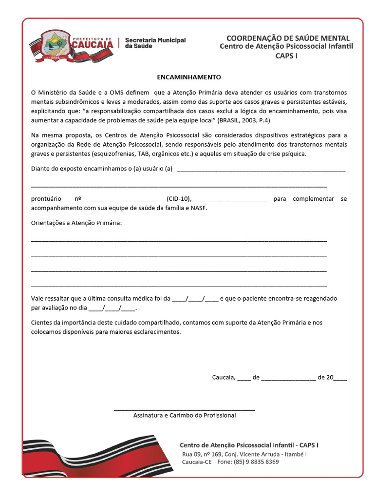 ENCAMINHAMENTO PSF Caps I Novo | PDF | Finanças e Administração de Capital