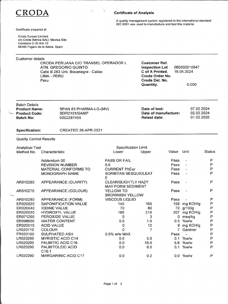 SPAN 83 PHARMA-LQ - (MV) CoA | PDF