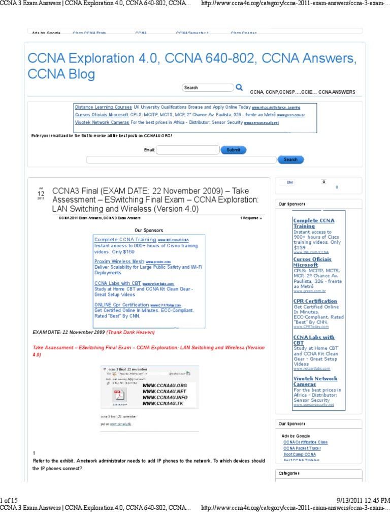 Ccna 3 Exam Answers Ccna Exploration 40 Cisco Certifications
