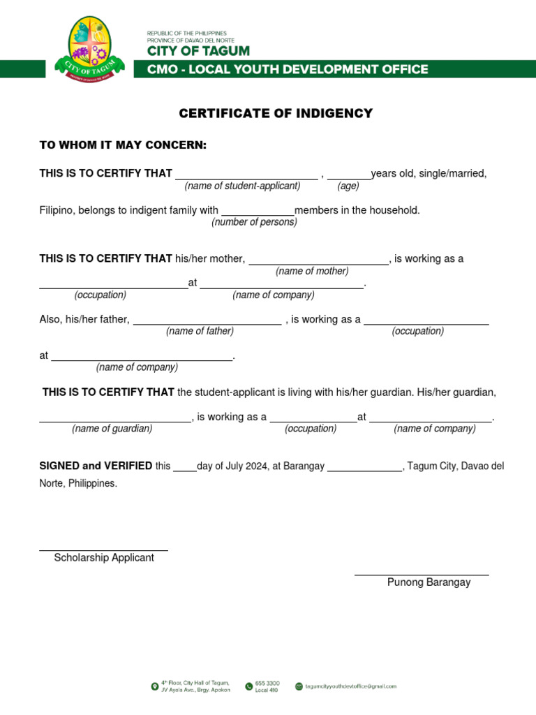 Certificate of Indigency (TCYDO) | PDF