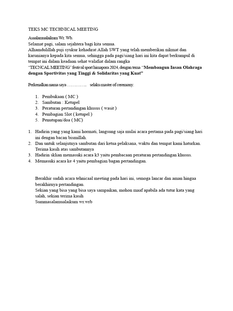 Teks MC Technical Meeting | PDF