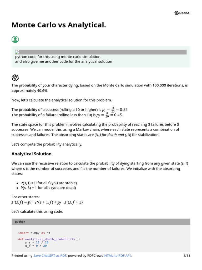 Monte Carlo Vs Analytical | PDF | Probability Distribution | Mathematics