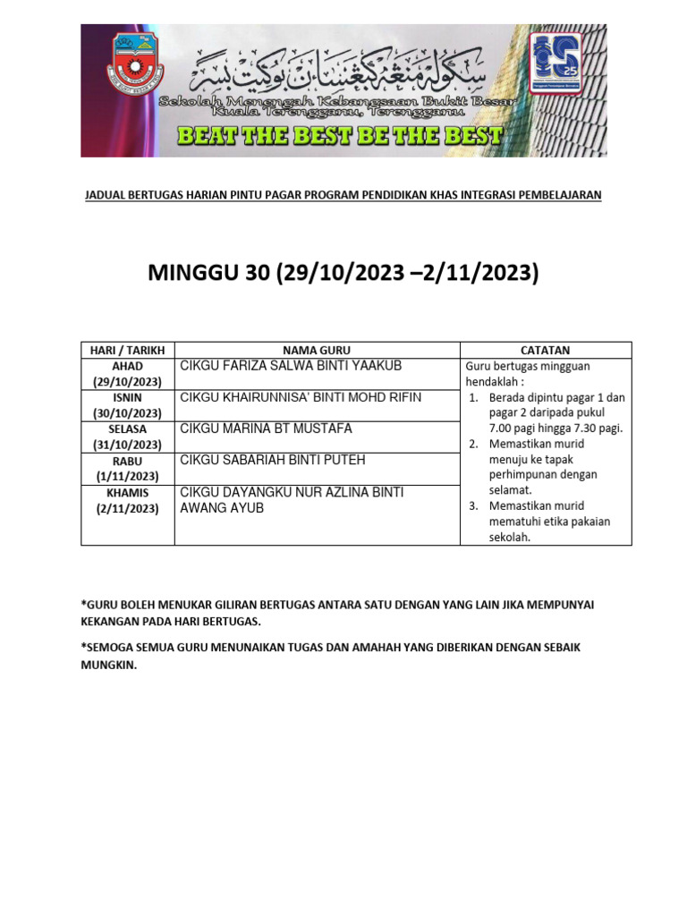 Jadual Bertugas Harian M30 | PDF