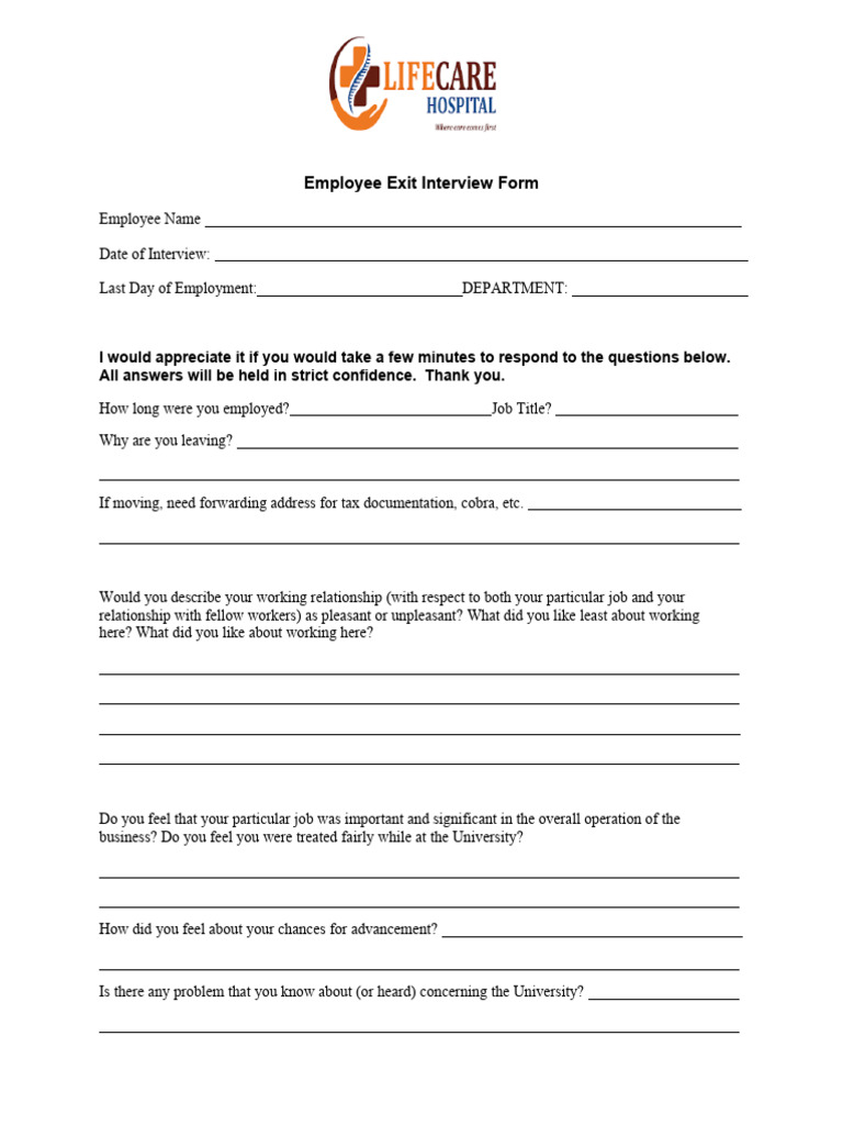 Employee Exit Interview Questionnaire | PDF | Employment | Occupational ...