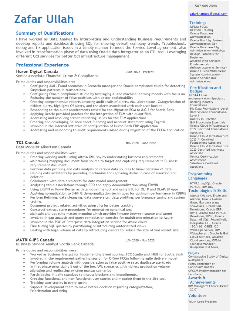 Zafar FCCM | PDF | Oracle Corporation | Sql