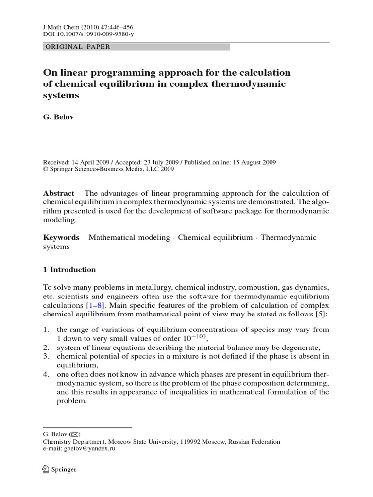 Linear Programming for Chemical Equilibrium | PDF | Chemical ...