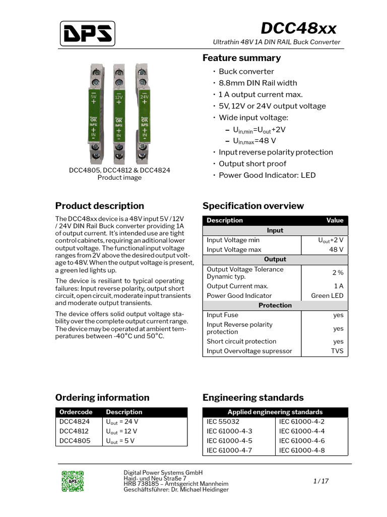 Ultrathin 48V 1A DIN RAIL Buck Converter Datasheet | PDF | Diode ...
