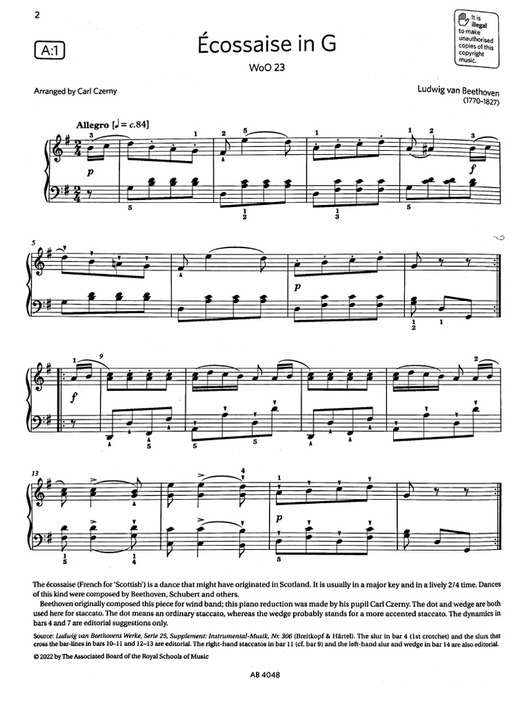 Ecossaise in G - Abrsm Grade 2 | PDF
